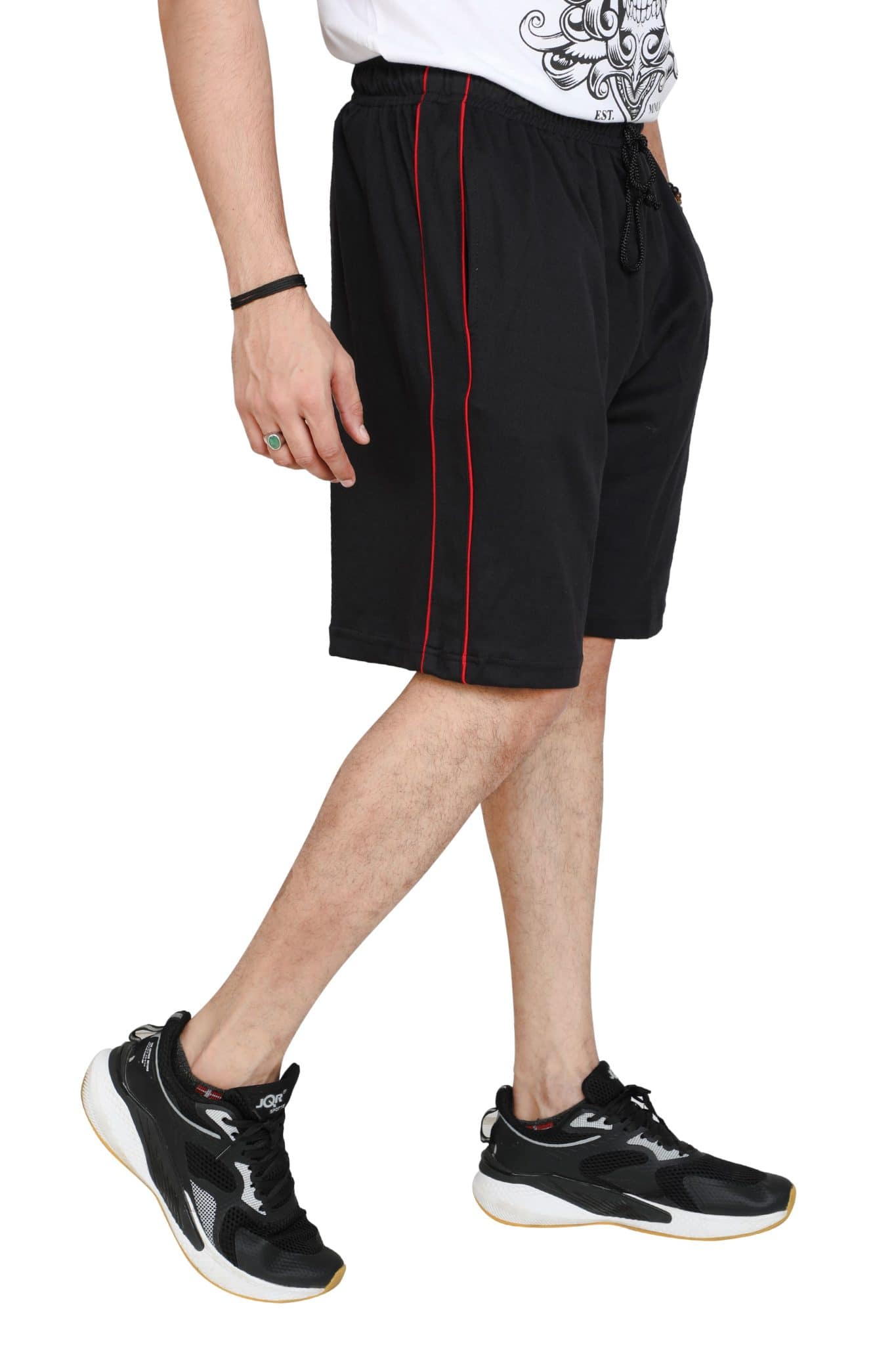 Plus Size Bermuda Shorts (XL-5XL) – Black & Double Red Piping