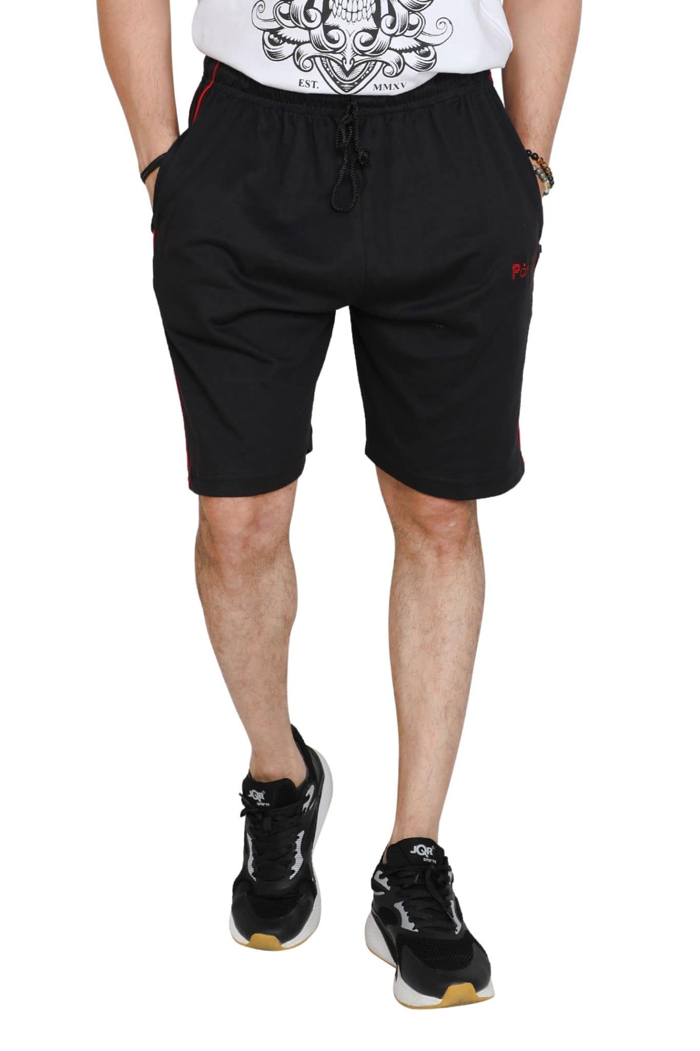 Plus Size Bermuda Shorts (XL-5XL) – Black & Double Red Piping