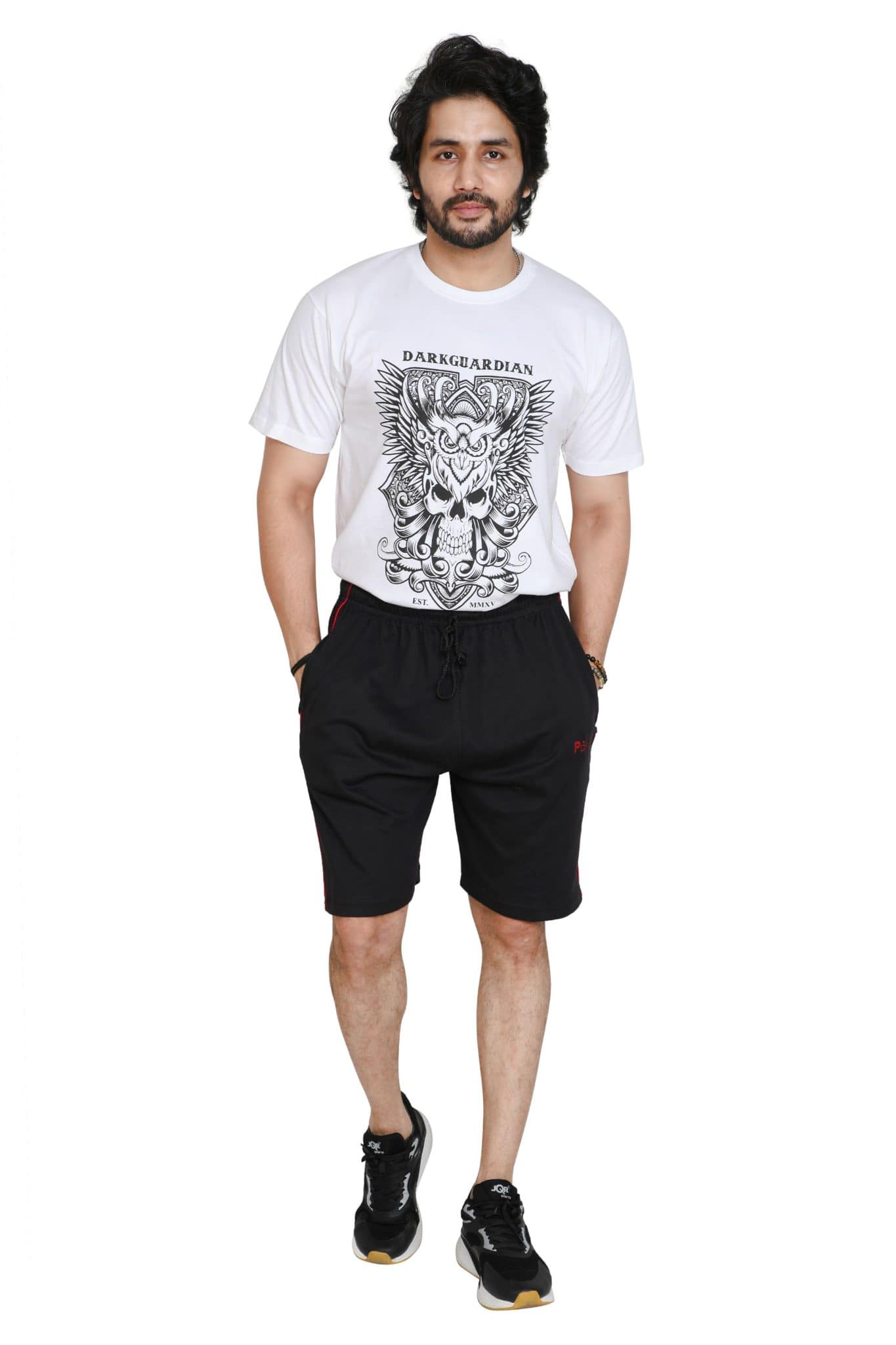 Plus Size Bermuda Shorts (XL-5XL) – Black & Double Red Piping