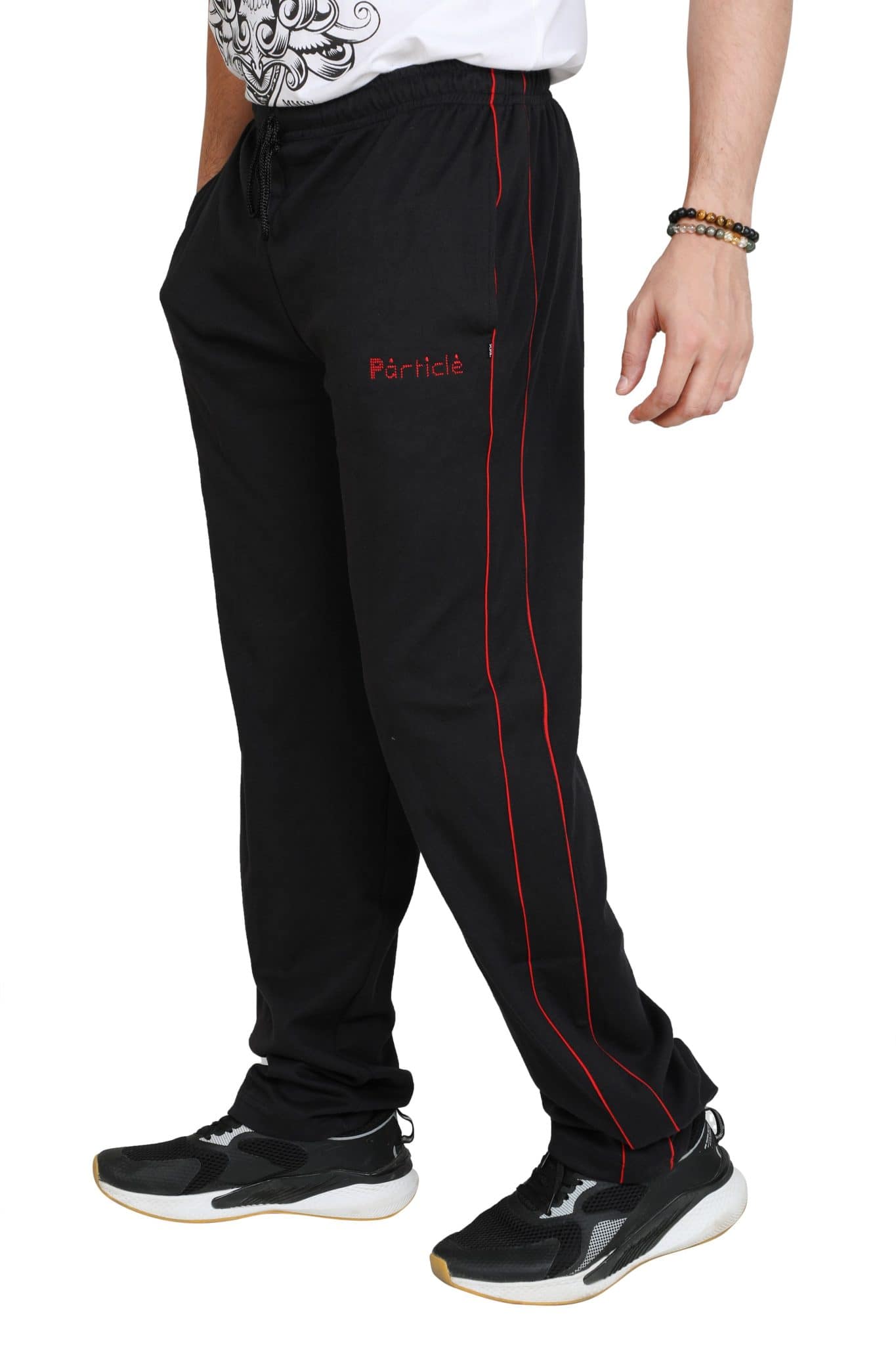 Black Plus Size Track Pants – Double Red Piping (Travel & Lounge Edition)