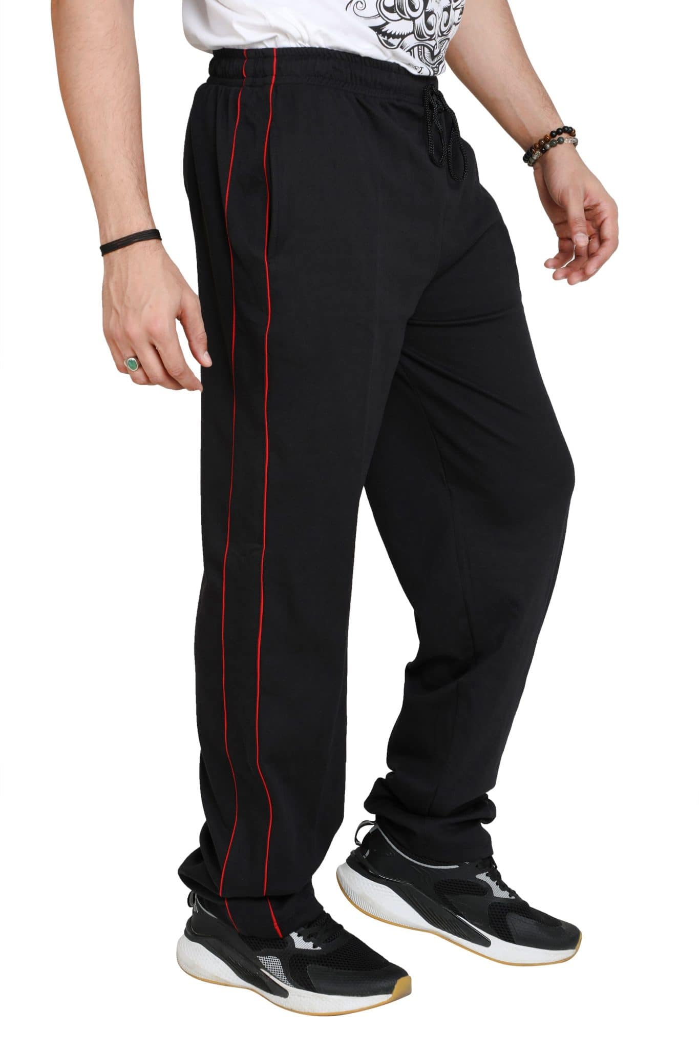 Black Plus Size Track Pants – Double Red Piping (Travel & Lounge Edition)