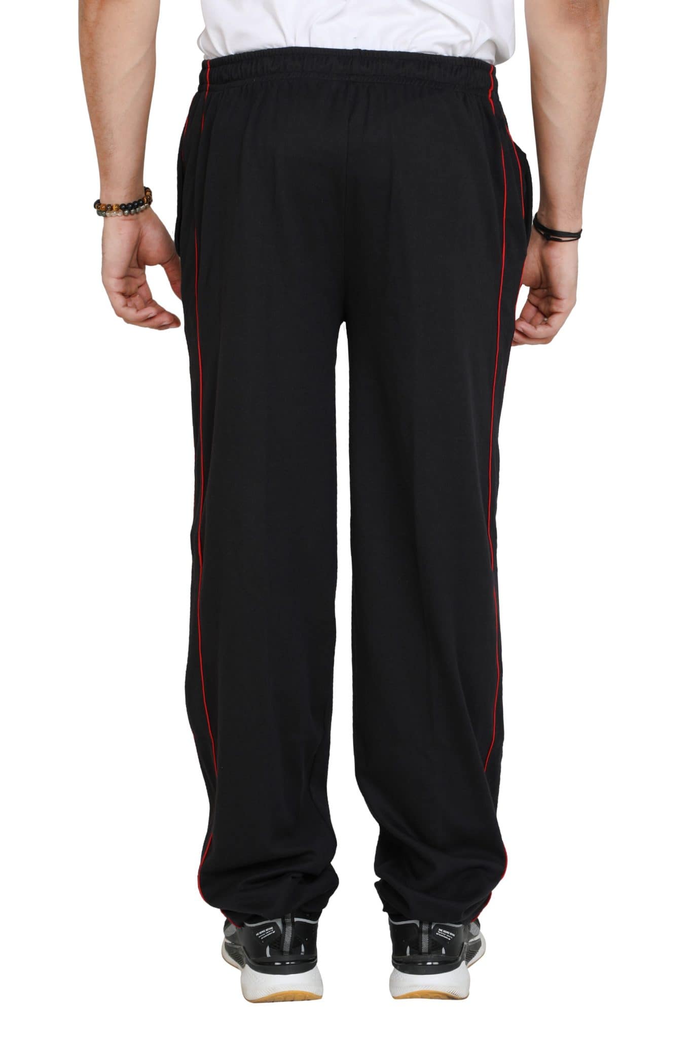 Black Plus Size Track Pants – Double Red Piping (Travel & Lounge Edition)