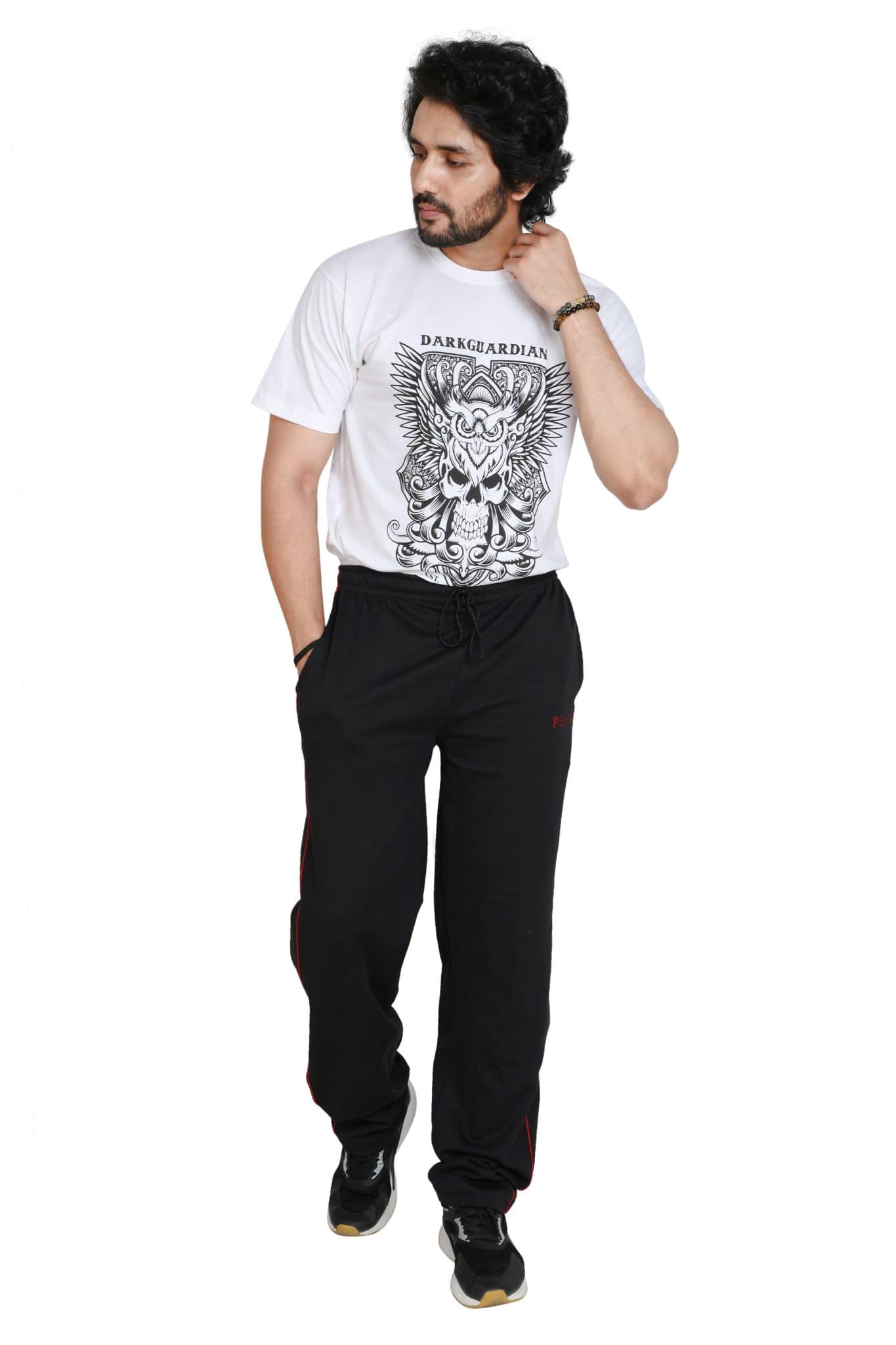 Black Plus Size Track Pants – Double Red Piping (Travel & Lounge Edition)