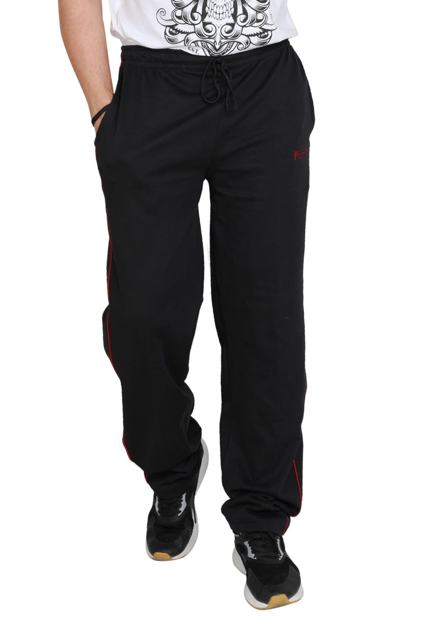 Black Plus Size Track Pants – Double Red Piping (Travel & Lounge Edition)